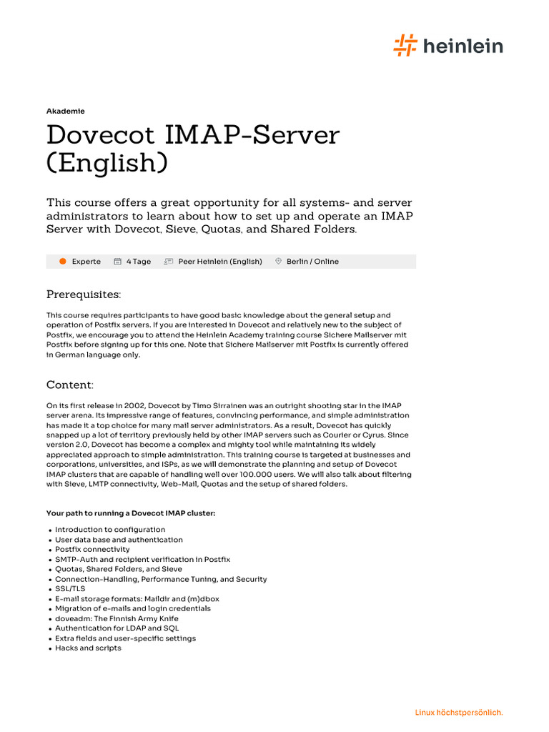 Dovecot IMAP Server Training Course | PDF | Telecommunications | Network Service