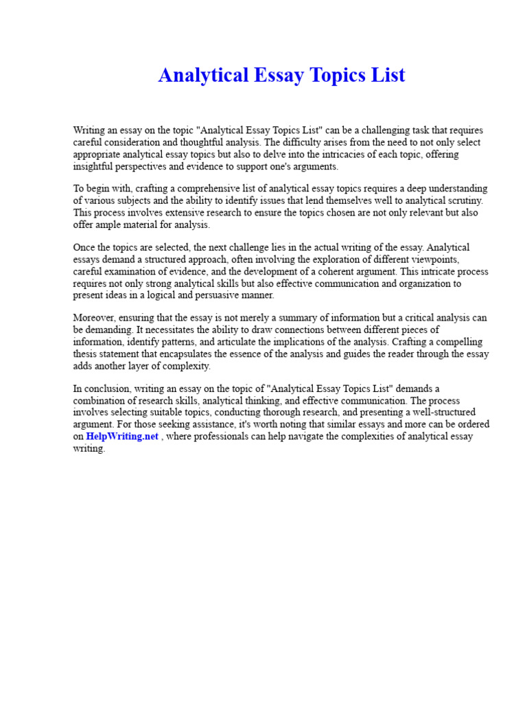 Analytical Essay Topics List | PDF | Drawing | Essays