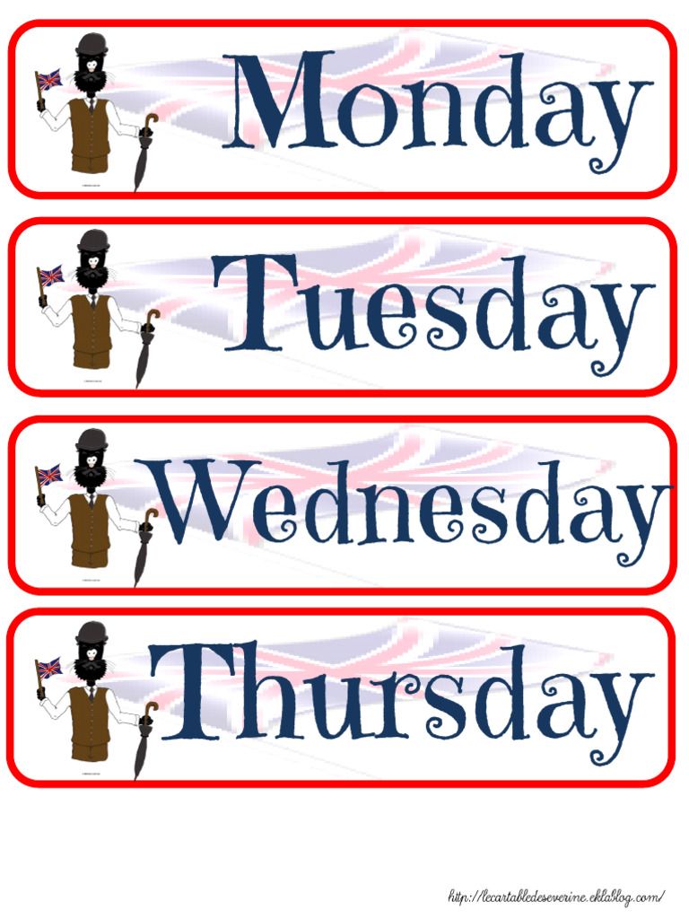 calendrier jours anglais | PDF