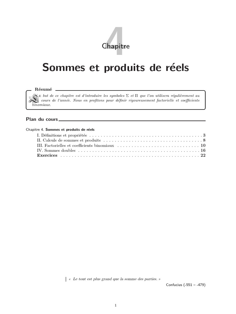 Chapitre 04 - Sommes Et Produits de Réels - Eleve | PDF | Python ...
