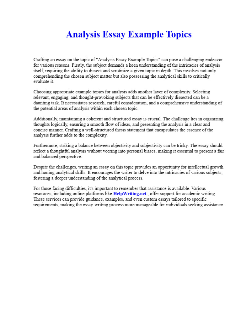 Analysis Essay Example Topics | PDF | Essays | Fruit Of The Holy Spirit