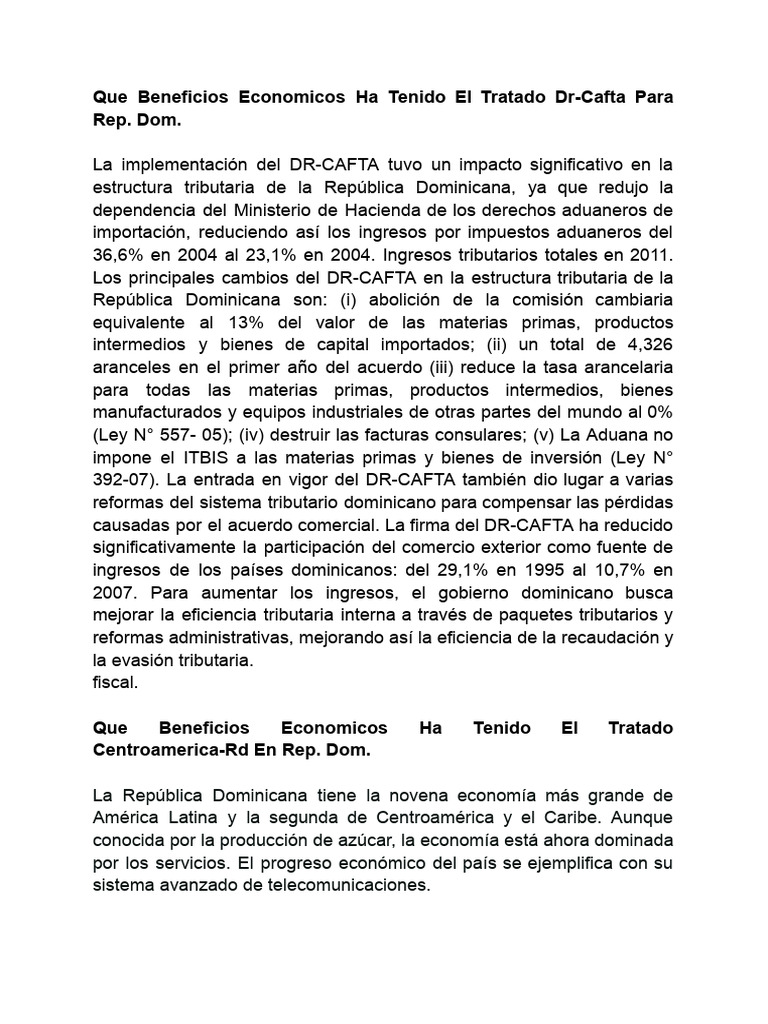 Beneficios Económicos del DR-CAFTA en RD | PDF | República Dominicana ...