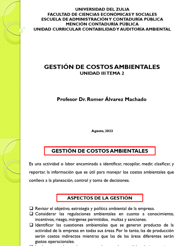 Unidad III Tema 2 Gestión de Costos Medioambientales | PDF | Auditoría | Business