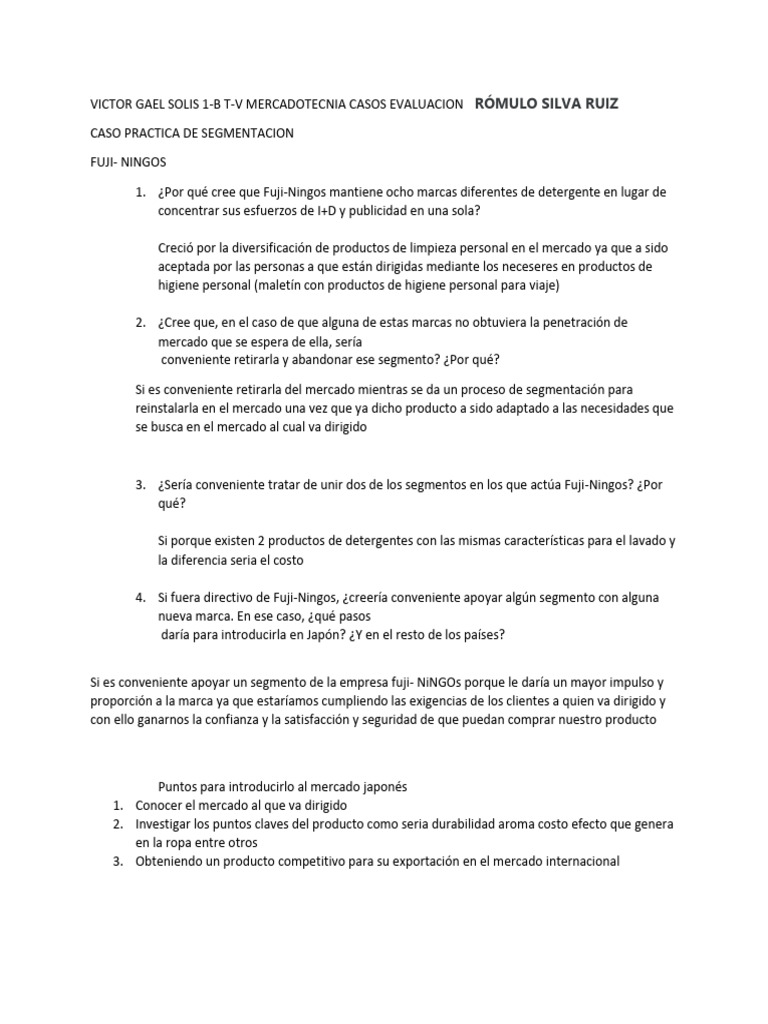 Caso Practica de Segmentacion Victor Gael Solis 1.B Mercadotecnia - 014049 2 | PDF | Mercado ...