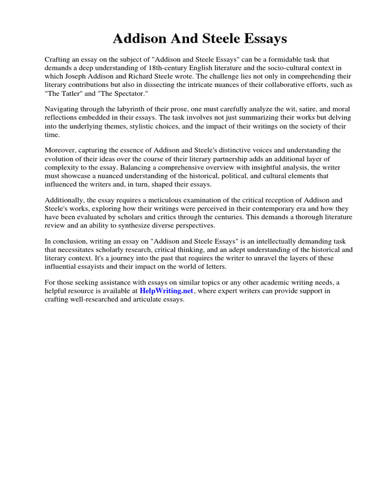 Addison and Steele Essays | Download Free PDF | Heart | Congenital Heart Defect