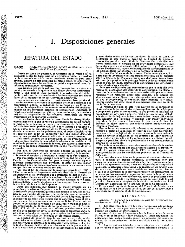 Decreto Boyer Excepción Prórroga Forzosa Boe 9-5-85 | PDF