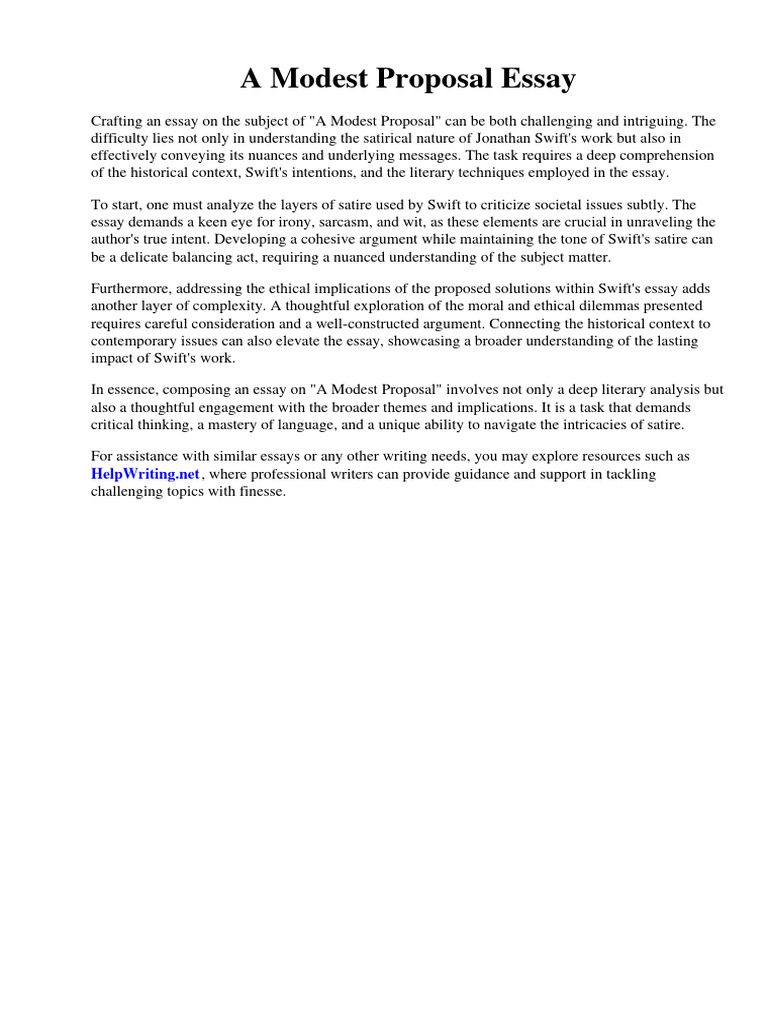 A Modest Proposal Essay | PDF | Radiation Therapy | Stimulus (Physiology)