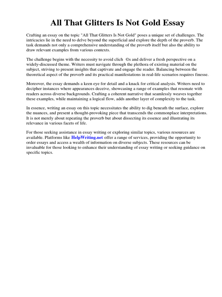 All That Glitters Is Not Gold Essay | PDF | Glucose | Anxiety