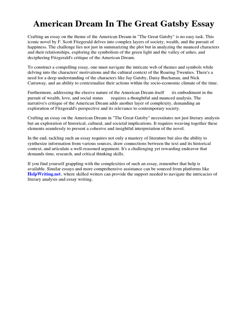 American Dream in The Great Gatsby Essay | PDF | Cell (Biology ...