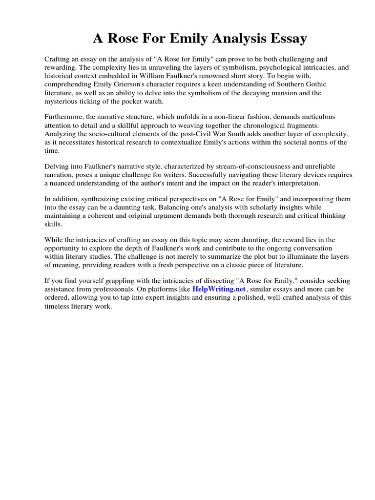 "A Rose for Emily" Essay Analysis | PDF | Book Of Esther | Thought