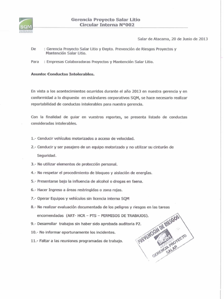 Circular #02 Conductas Intolerables | PDF