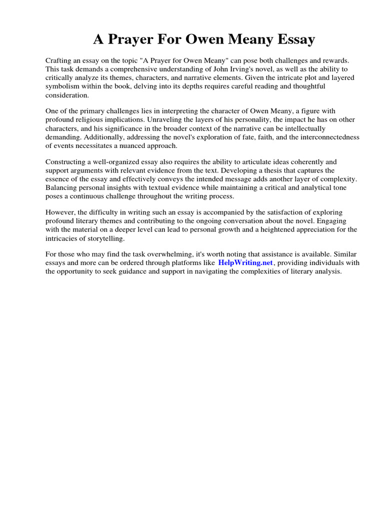 A Prayer For Owen Meany Essay | PDF | Starbucks | The Yellow Wallpaper