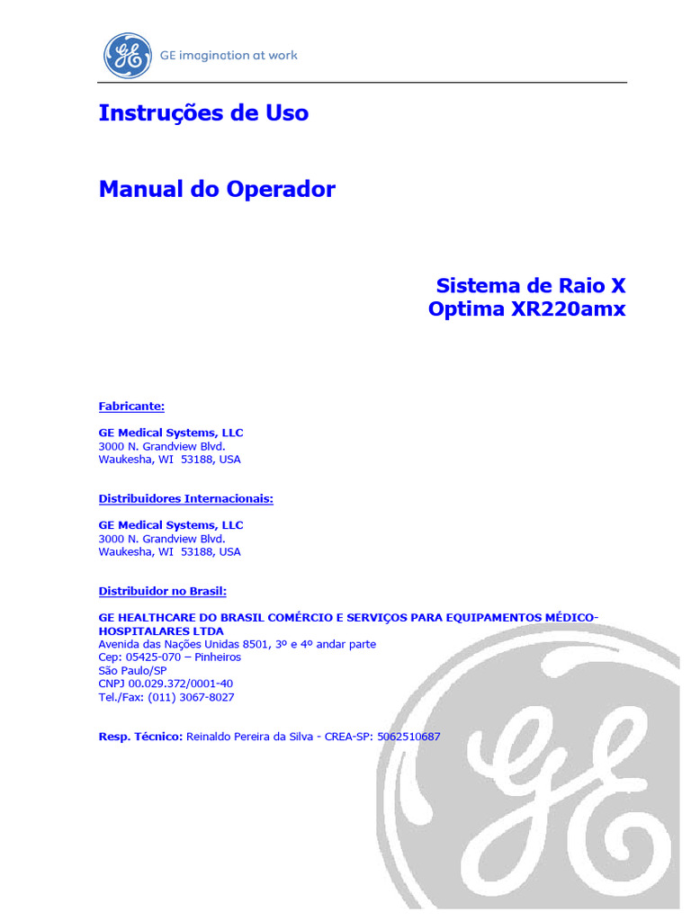 Manual Raio X - Optima Xr220 | PDF | Food and Drug Administration (FDA)