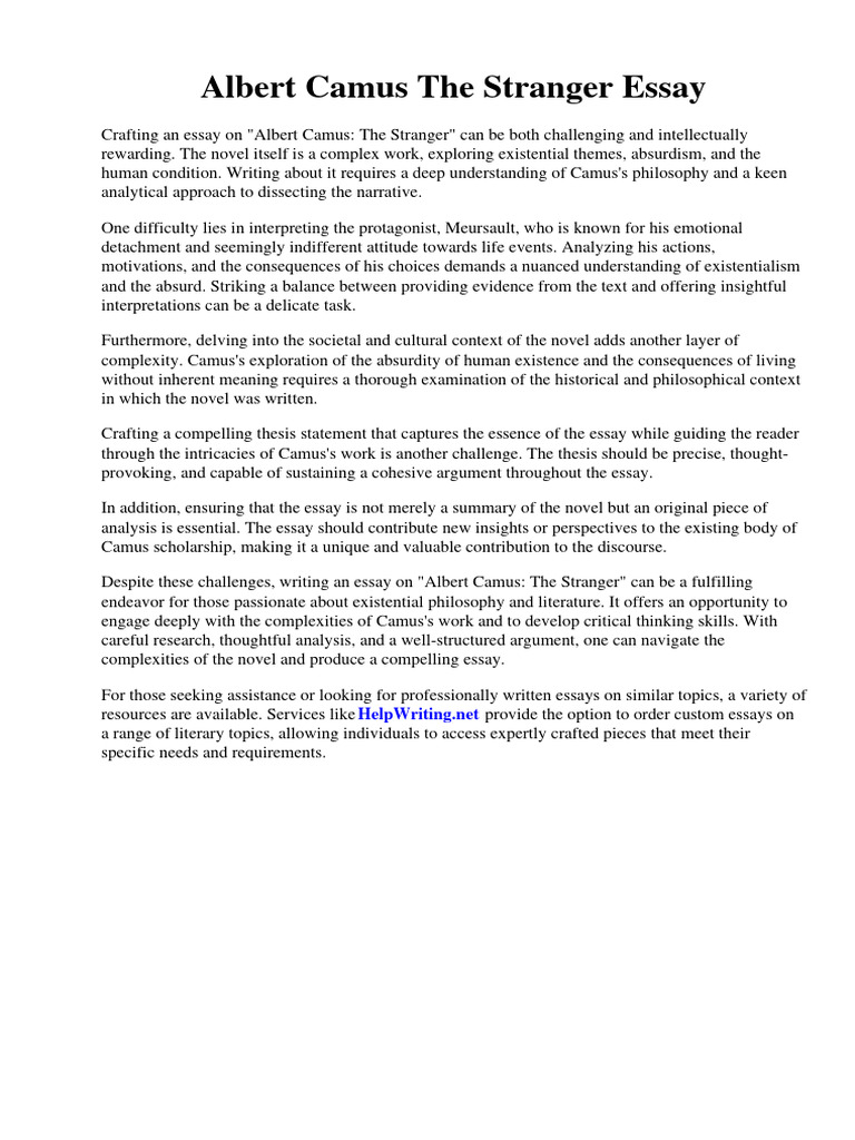 Albert Camus The Stranger Essay | PDF | Traffic Collision | Sophocles