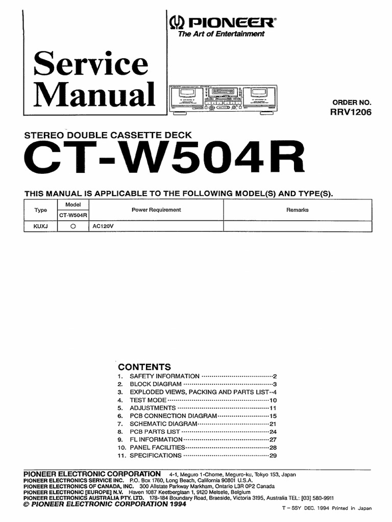 Pioneer CTW 504 R Service Manual | PDF