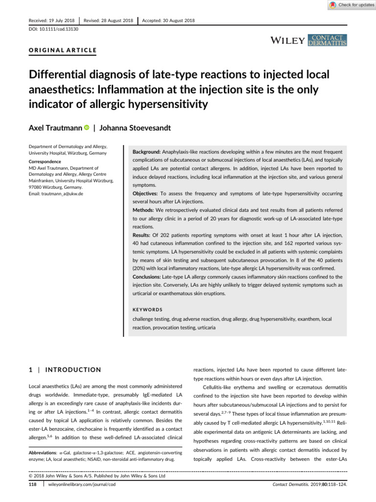 Differential Diagnosis of Late-Type Reactions To Injected Local ...