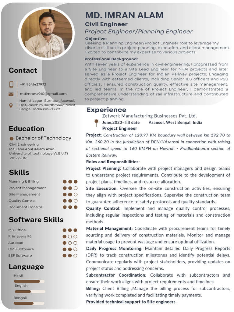 MD Imran Alam Project & Planning Engg Civil. | PDF | Engineering