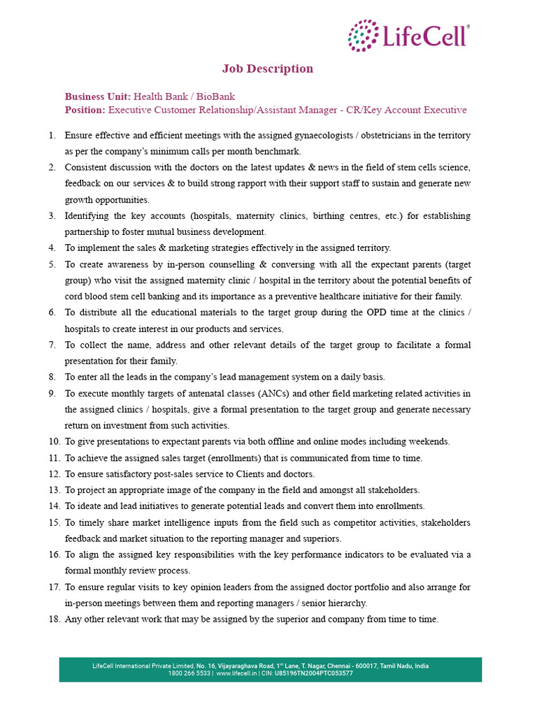 Health Bank - Job Description - ECR - KAE - AM - CR - M - CR | PDF ...