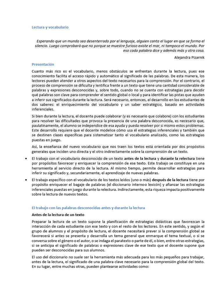 Lectura y Vocabulario | PDF | Palabra | Léxico