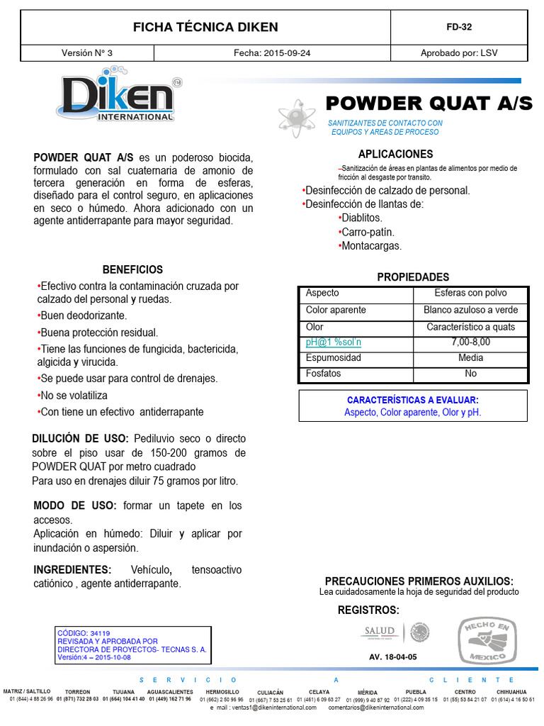 POWDER QUAT A-S (v-4) | PDF | Materiales | Sustancias químicas