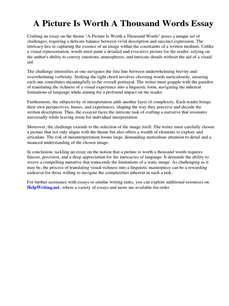 A Picture Is Worth A Thousand Words Essay | PDF | Competence (Law ...