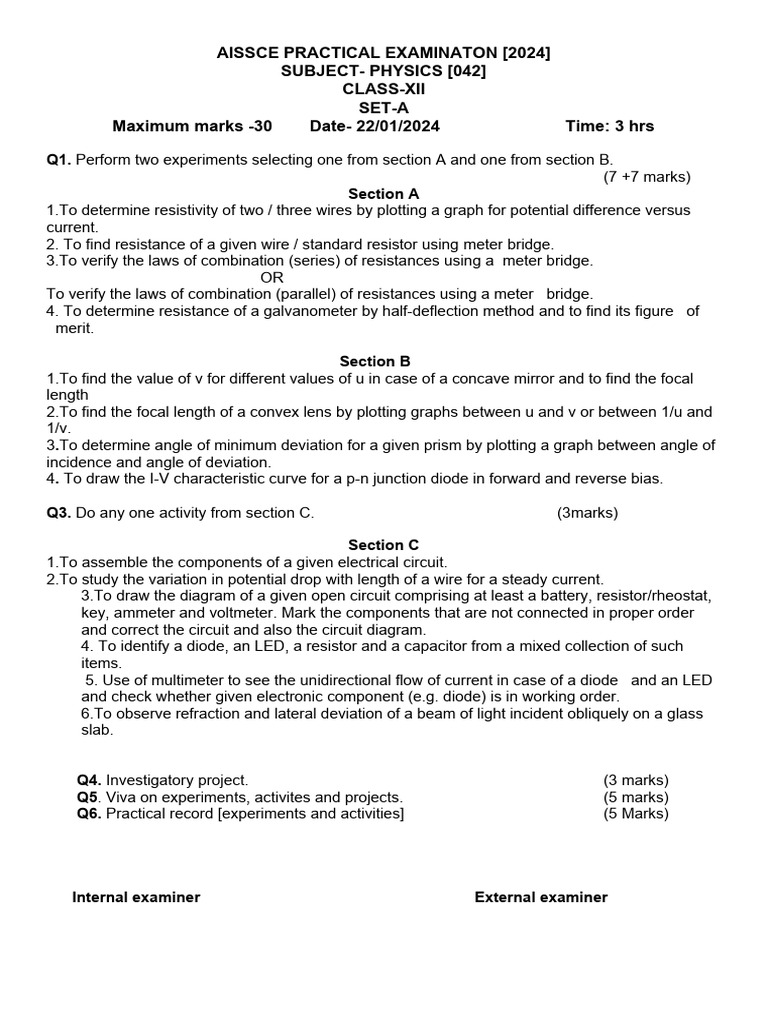 Class 12 Practical Exam Question | PDF | Electrical Resistance And Conductance | Diode