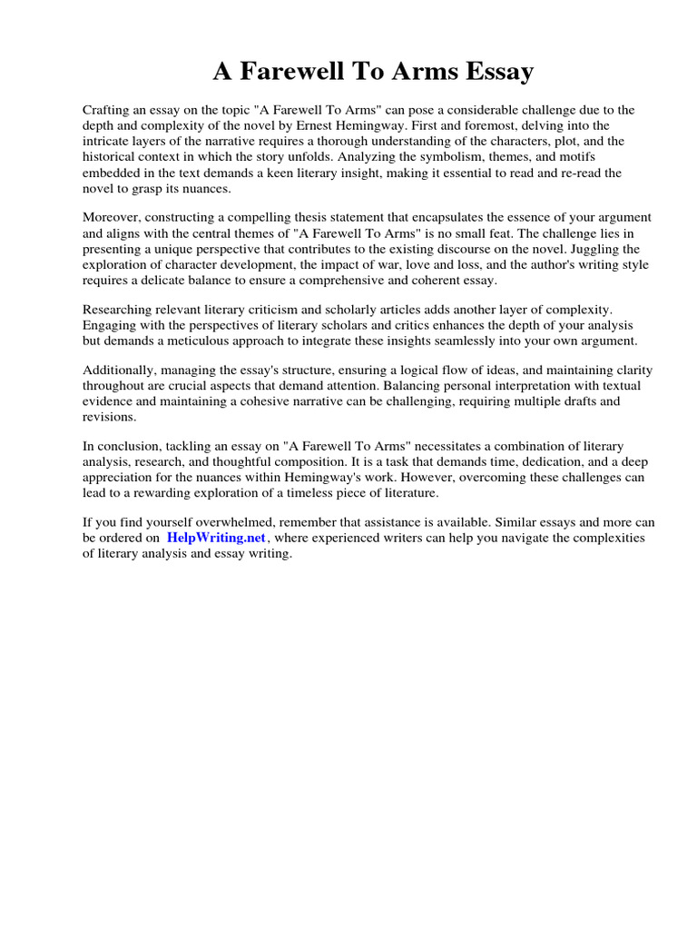 A Farewell To Arms Essay | PDF | Attachment Theory
