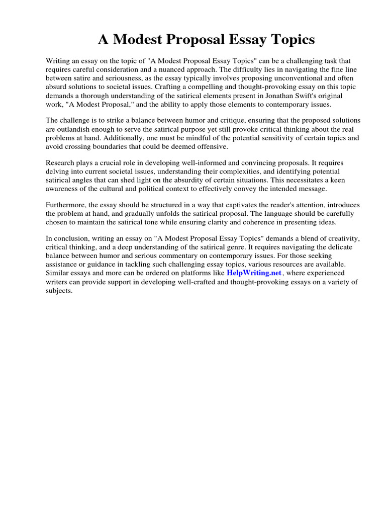A Modest Proposal Essay Topics | PDF