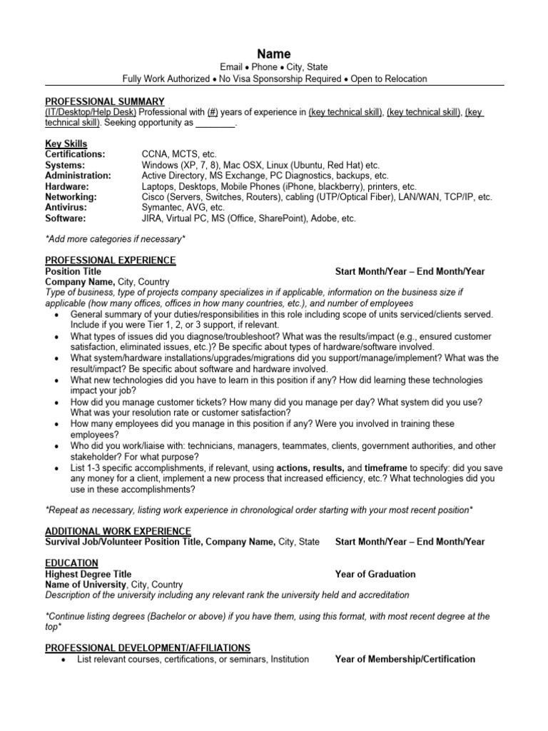 IT Support Resume Template | PDF | Cisco Certifications | Desktop Computer