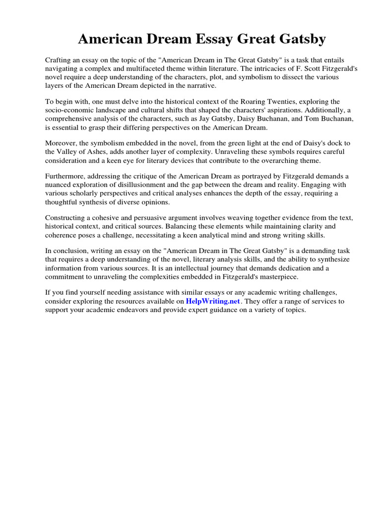 American Dream Essay Great Gatsby | Download Free PDF | Hearing Loss ...