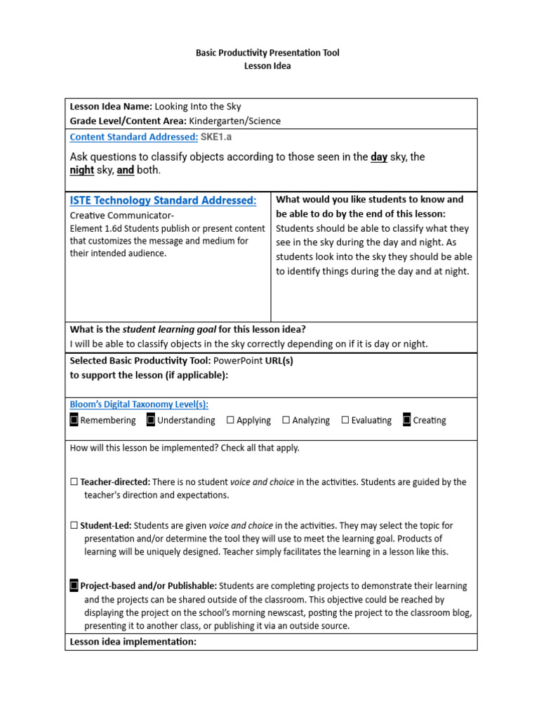 Bpts Basic Productivity Tools Lesson Idea Template | PDF | Learning | Project Based Learning