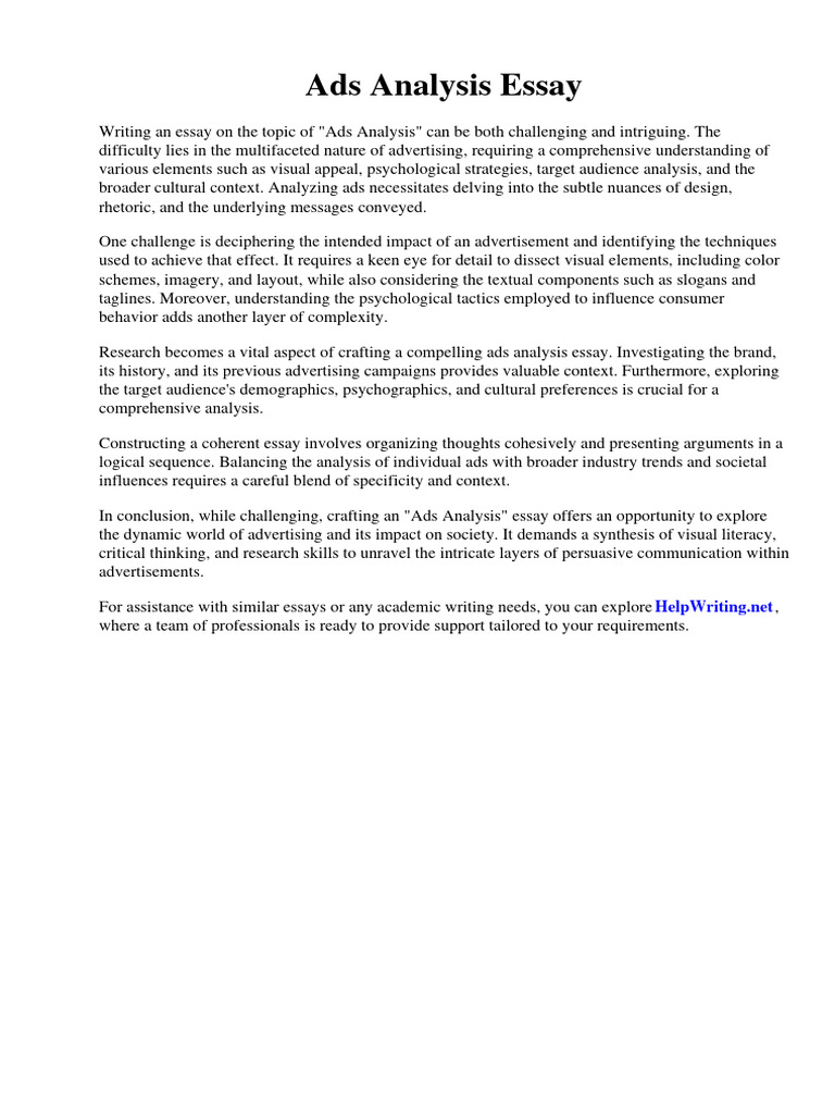 Ads Analysis Essay | PDF | Osmosis | Advertising