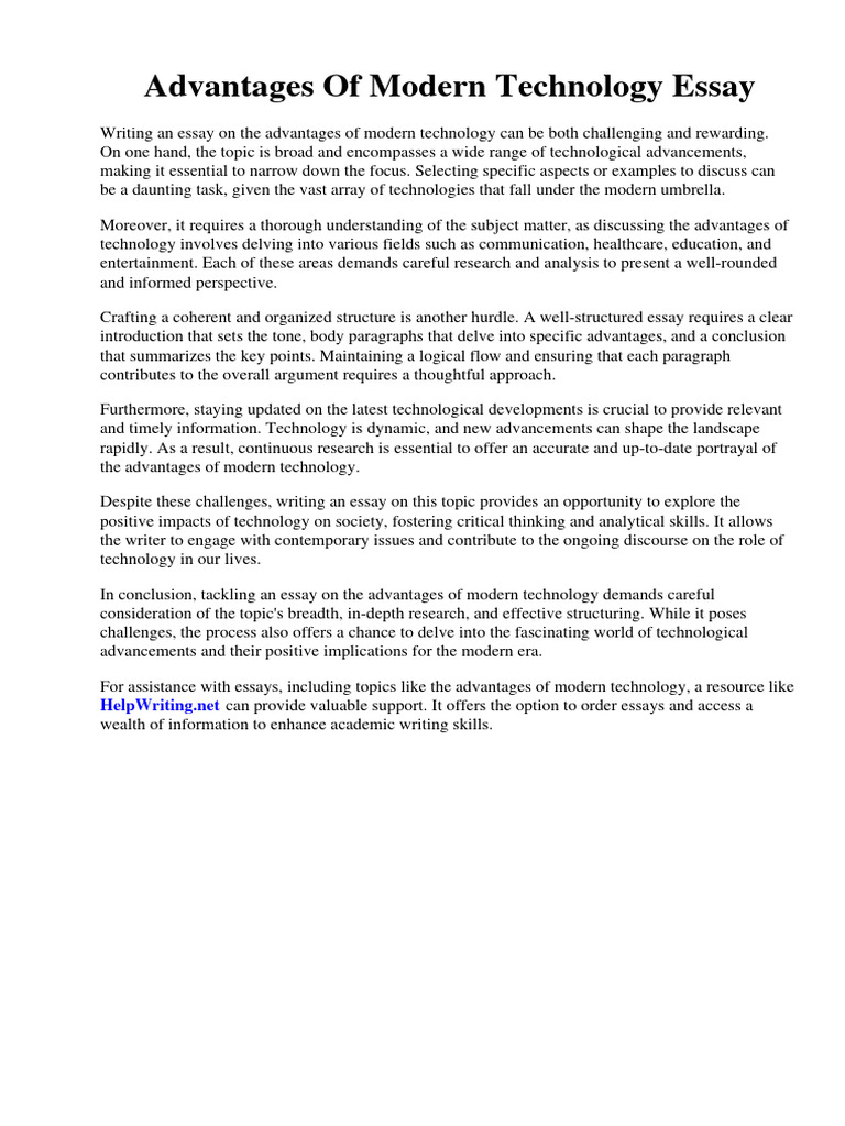 Advantages of Modern Technology Essay | PDF | Homo | Automated Teller ... Advantages of Modern Technology Essay | PDF | Homo | Automated Teller ...