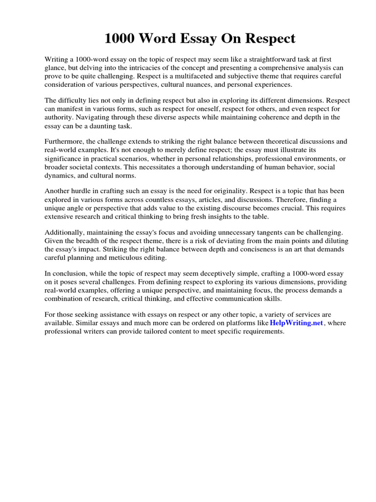 1000 Word Essay On Respect | PDF | Efficient Market Hypothesis | Acetic ...