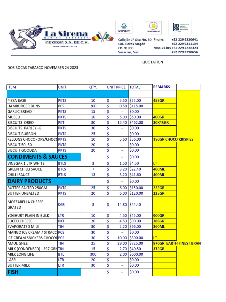 Quotation | PDF | Lamb And Mutton | Vegetables