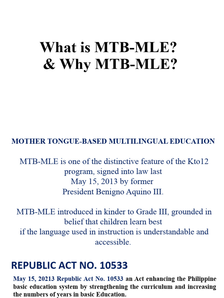 Mtb-Mle 01 | PDF | First Language | Second Language Acquisition