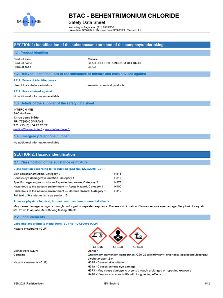 Btac Behentrimonium Chloride - en | PDF | Toxicity | Chemistry