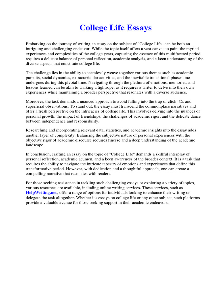 College Life Essays | PDF | Pesticide | Essays