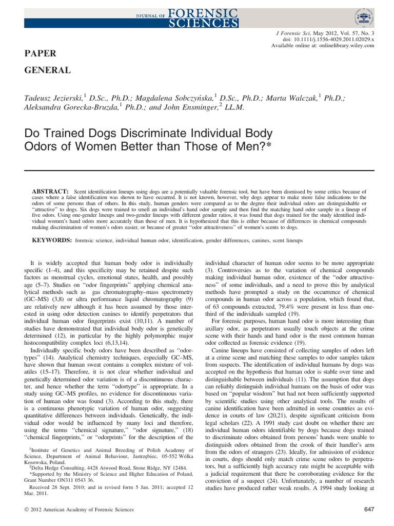 Do Trained Dogs Discriminate Individual Body | PDF | Odor | Gas Chromatography