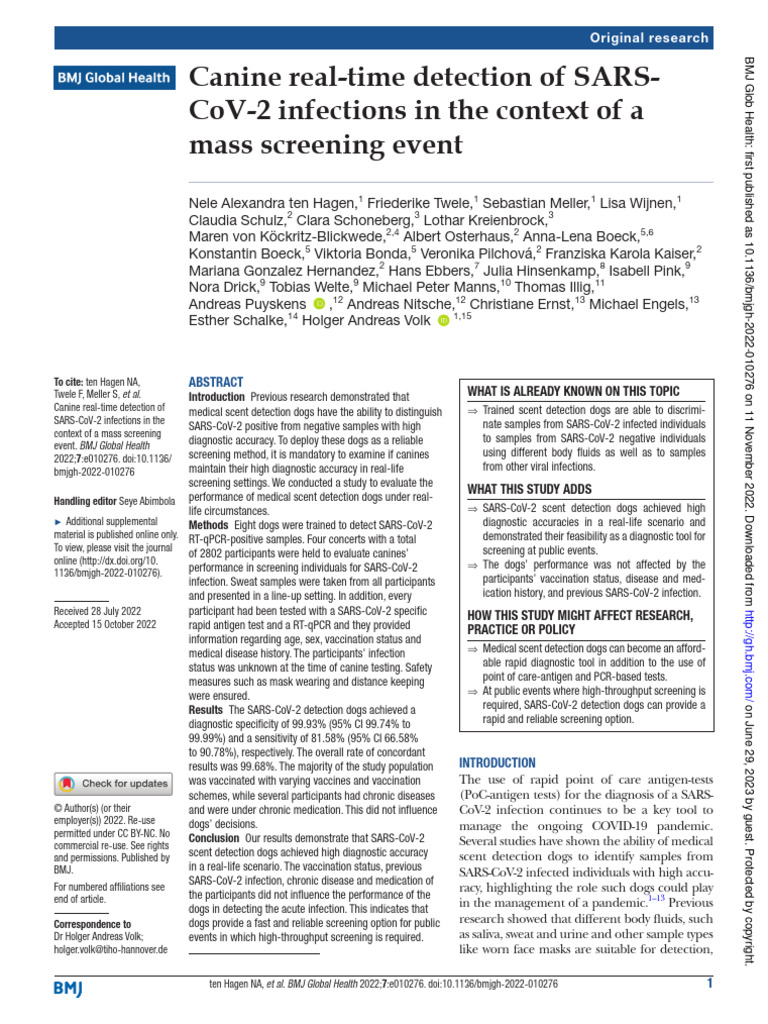 Canine Real-Time Detection of SARSCoV-2 Infections in The Context of A ...