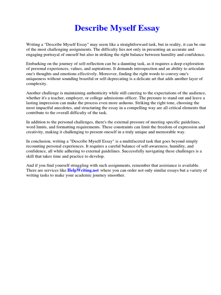 Describe Myself Essay | PDF | Diet (Nutrition) | Diet & Nutrition