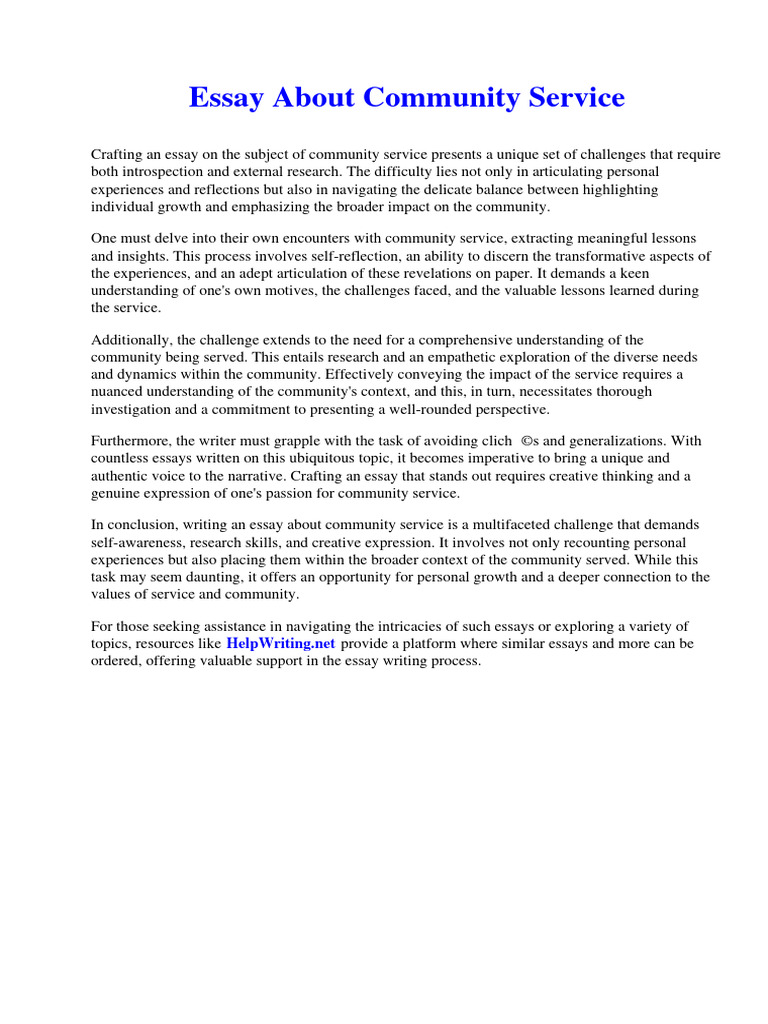 Essay About Community Service | PDF | The Scarlet Letter