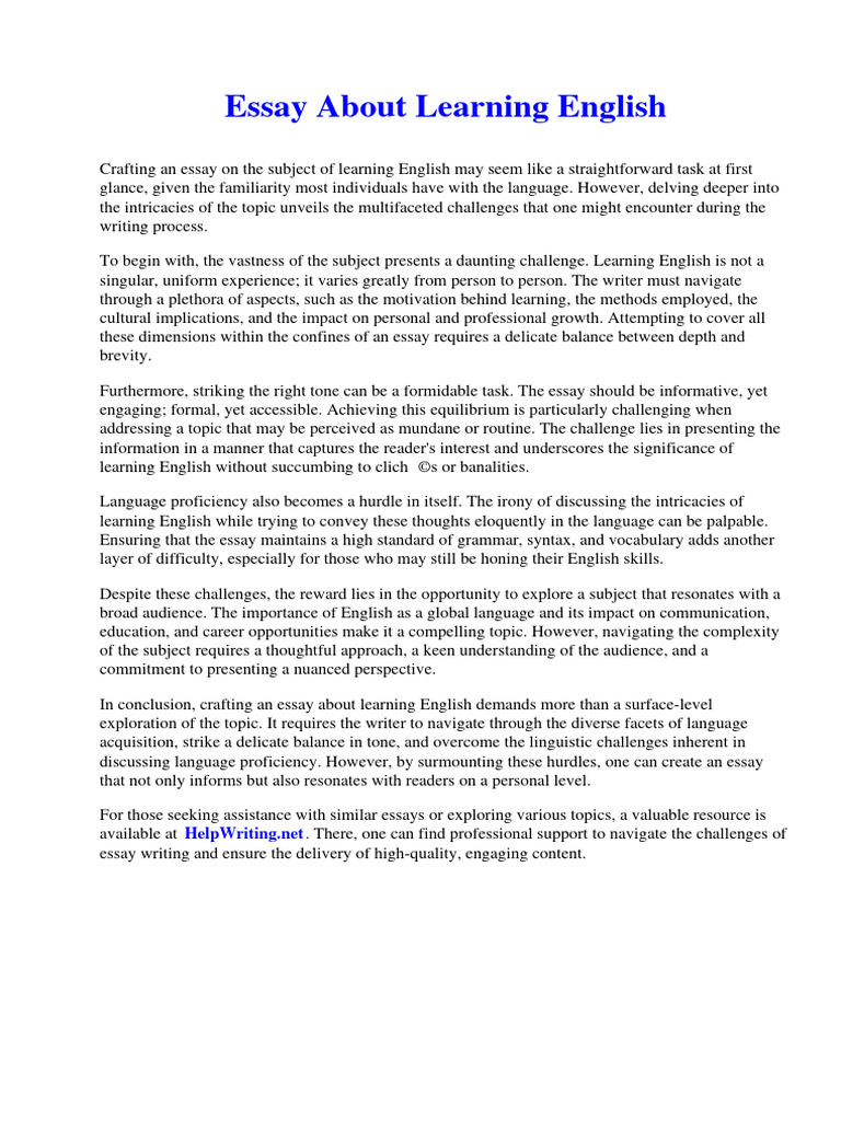 Essay About Learning English | PDF | English Language | Essays