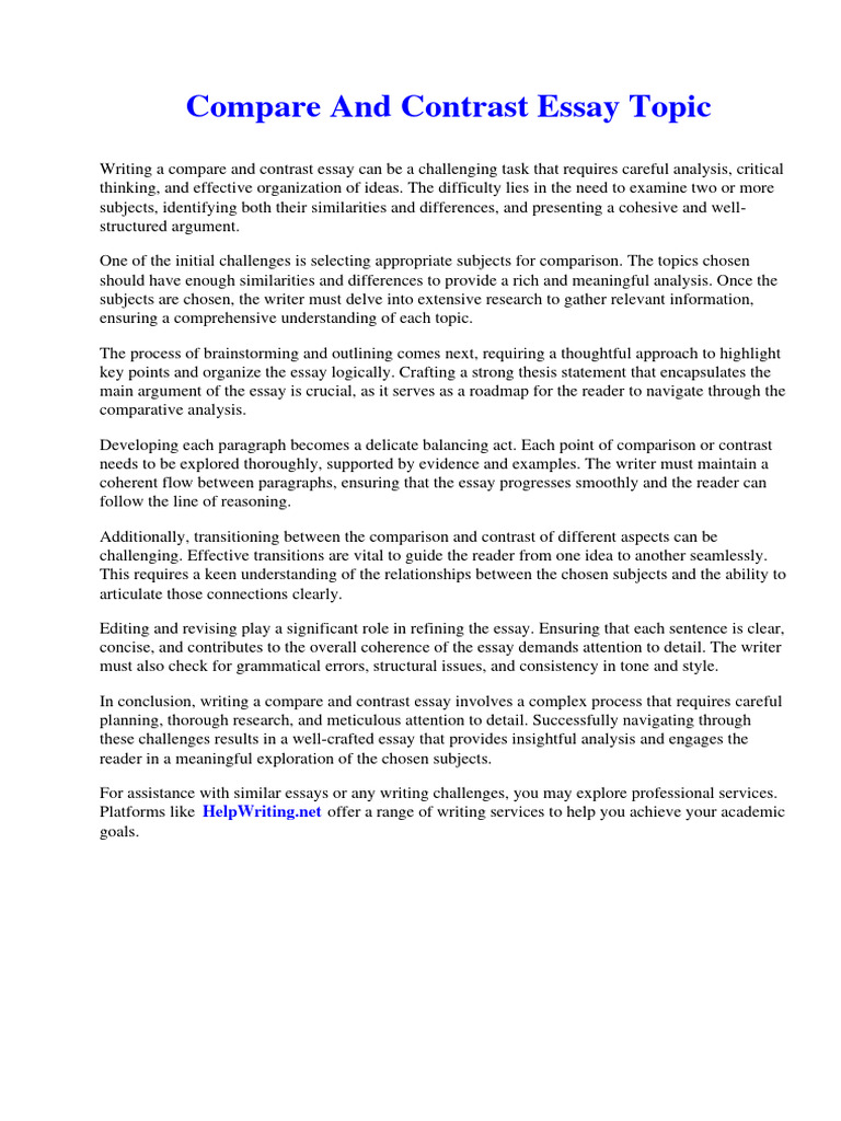 Compare and Contrast Essay Topic | PDF | Hazards | Essays
