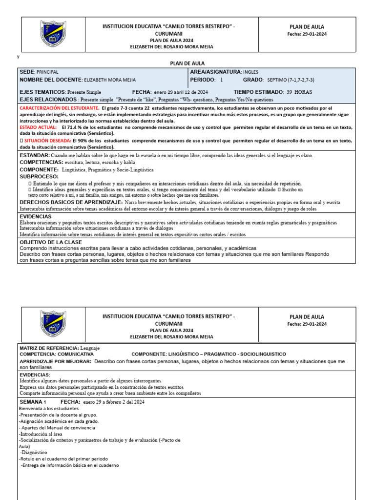 Septimo Primer Periodo | PDF | Evaluación | Lingüística