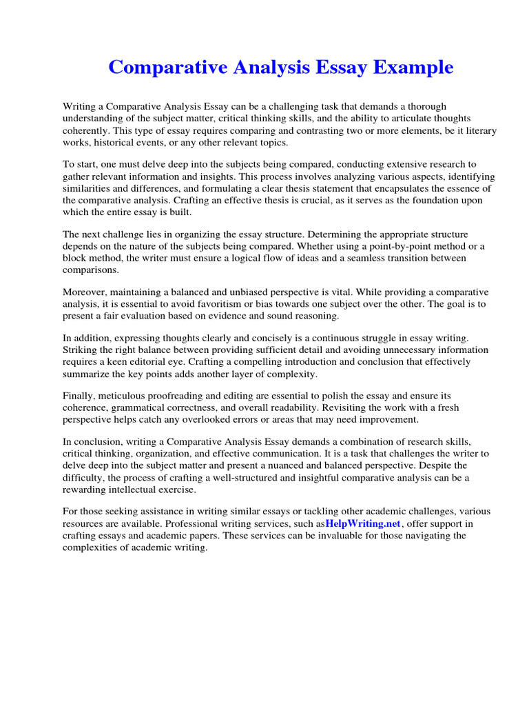 Comparative Analysis Essay Example | PDF | Essays | Thought