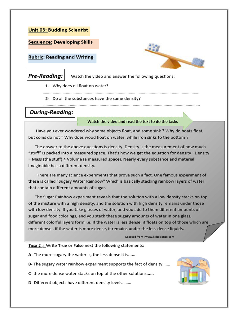 Year Two - Budding Scientist - Science Experiment | PDF | Density | Water