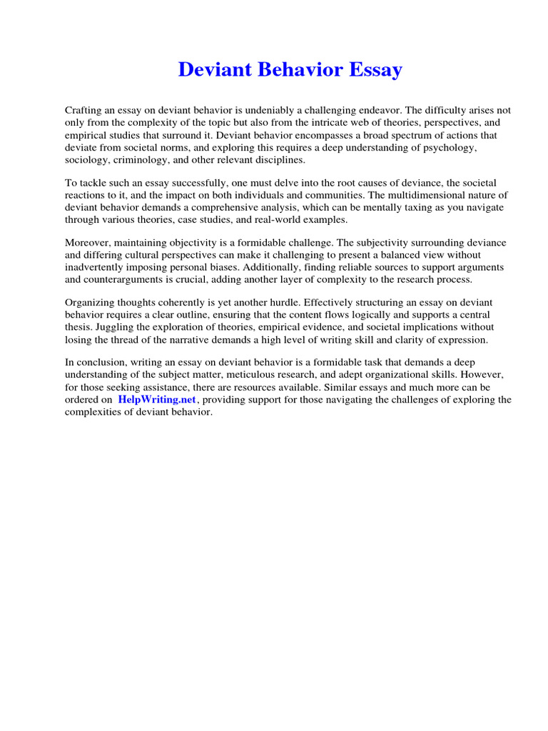 Deviant Behavior Essay | PDF | Deviance (Sociology) | David Hume