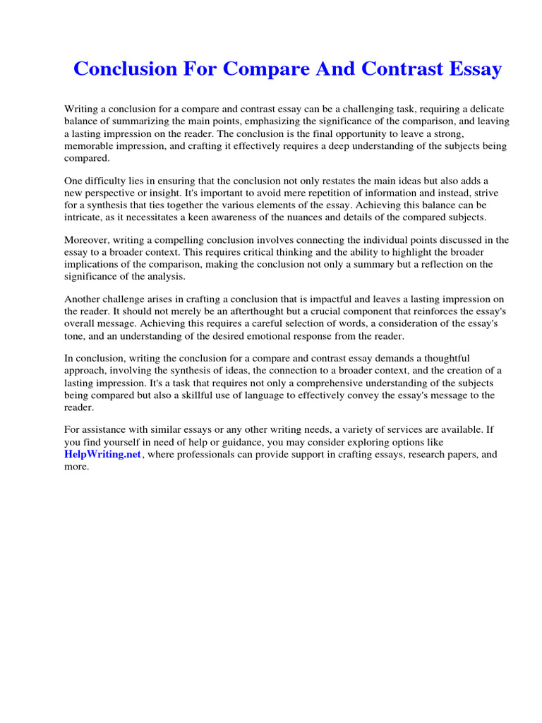 Conclusion For Compare and Contrast Essay | PDF | Zoo | To Kill A ...