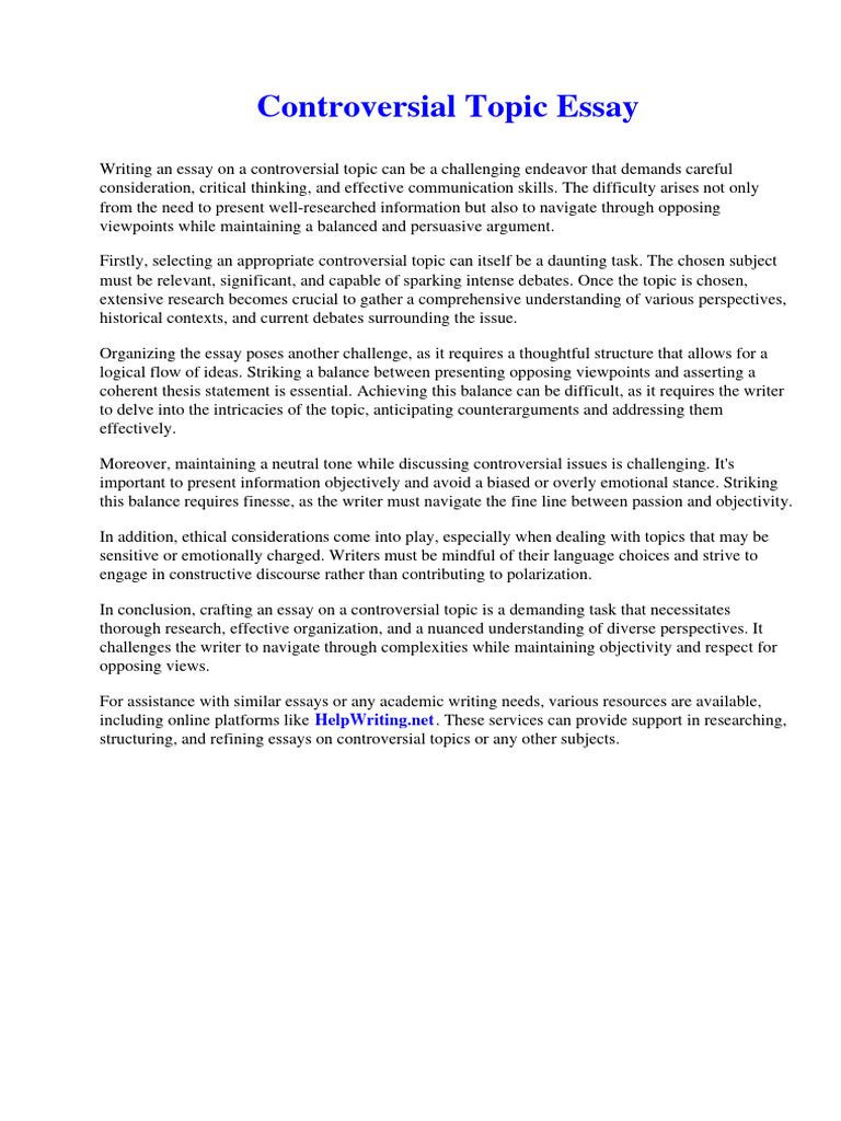 Controversial Topic Essay | PDF